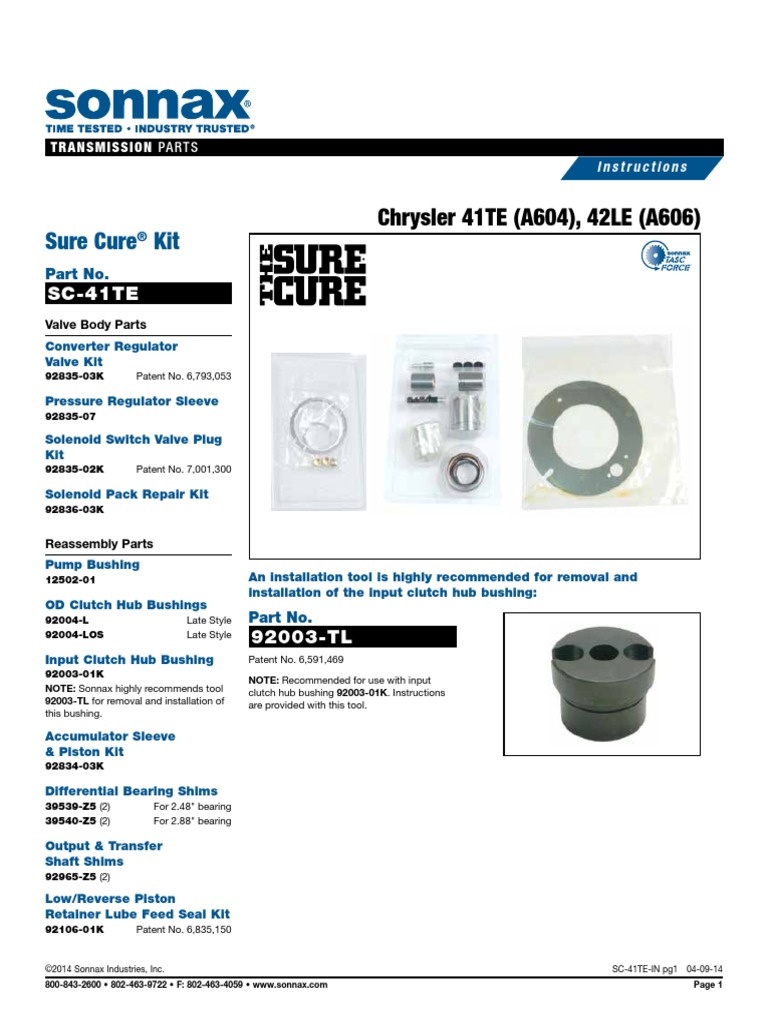 Sure Cure Kit: Chrysler 41TE (A604), 42LE (A606) | PDF | Valve | Clutch