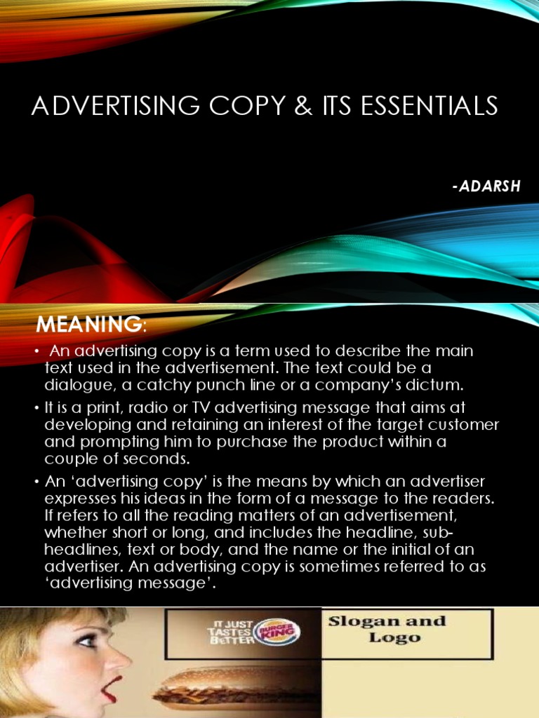 Advertising Copy & Its Essentials: - Adarsh | PDF | Copywriting ...
