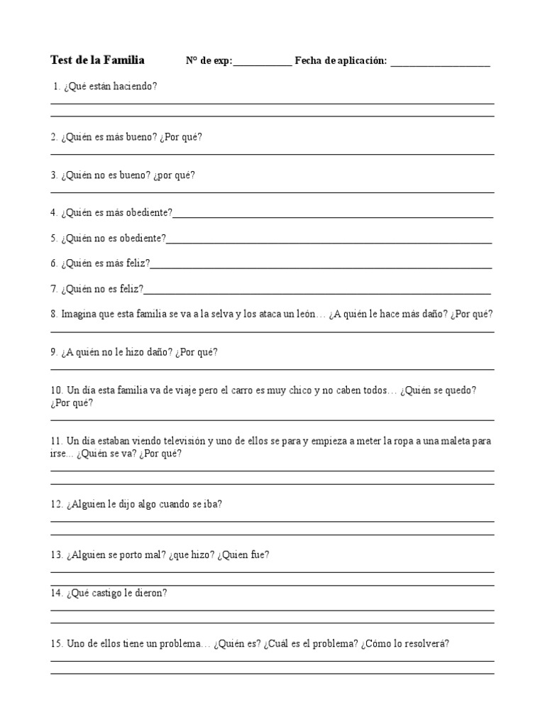 Cuestionario Del Test de La Familia | PDF | Ocio | Deportes