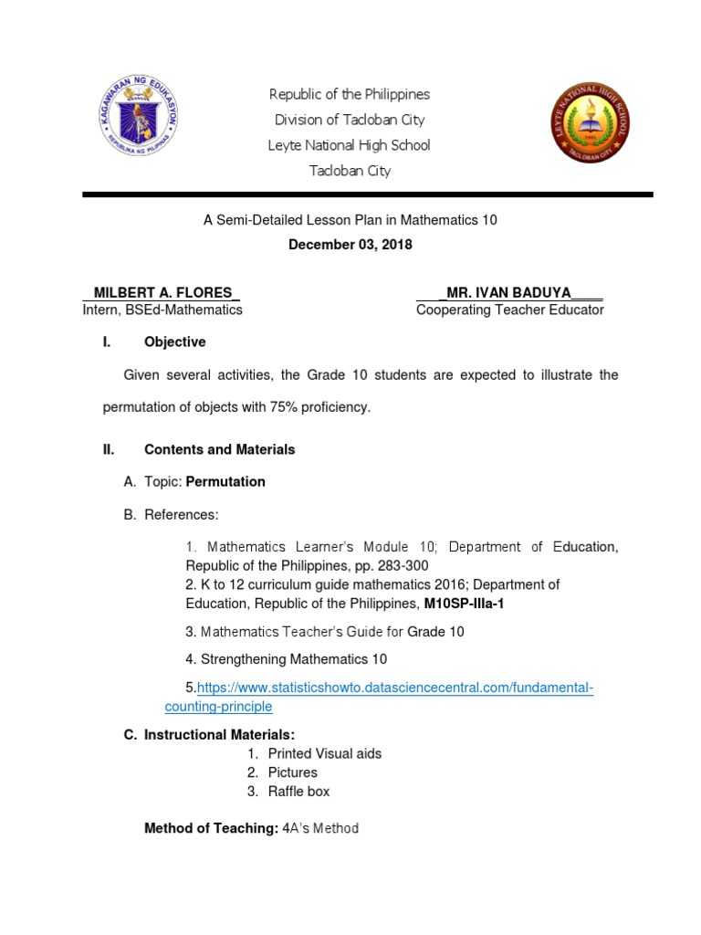 Lesson Plan | PDF | Permutation | Lesson Plan