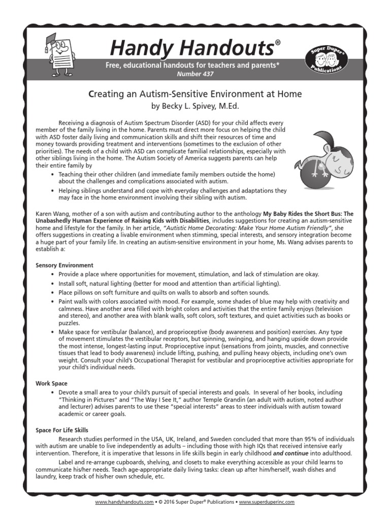 Handy Handouts: Creating An Autism-Sensitive Environment at Home | PDF | Autism | Autism Spectrum