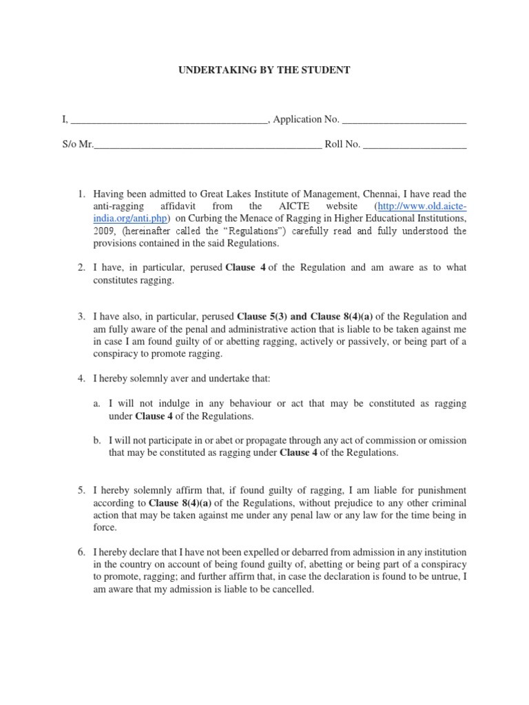 Undertaking by The Student | PDF | Affidavit | Criminal Law