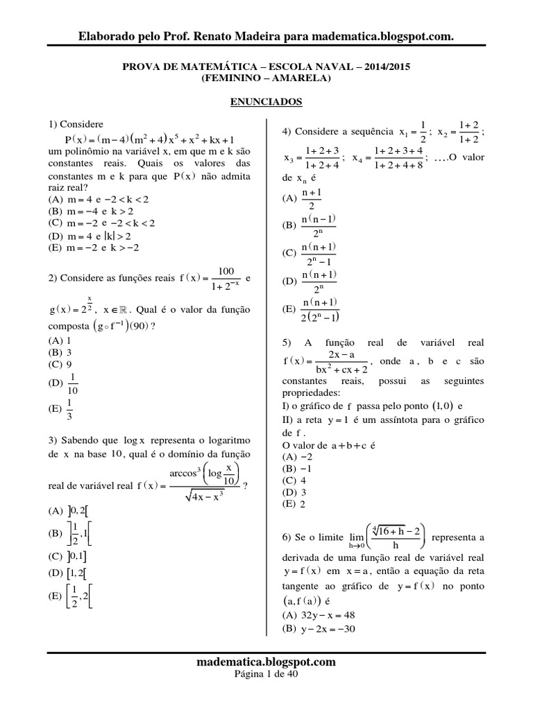 Prova de Matemática en 2014-2015 Resolvida Fem | PDF | Derivado ...