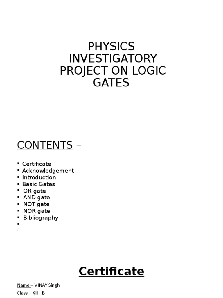Physics Investigatory Project On Logic Gates | PDF | Logic Gate ...