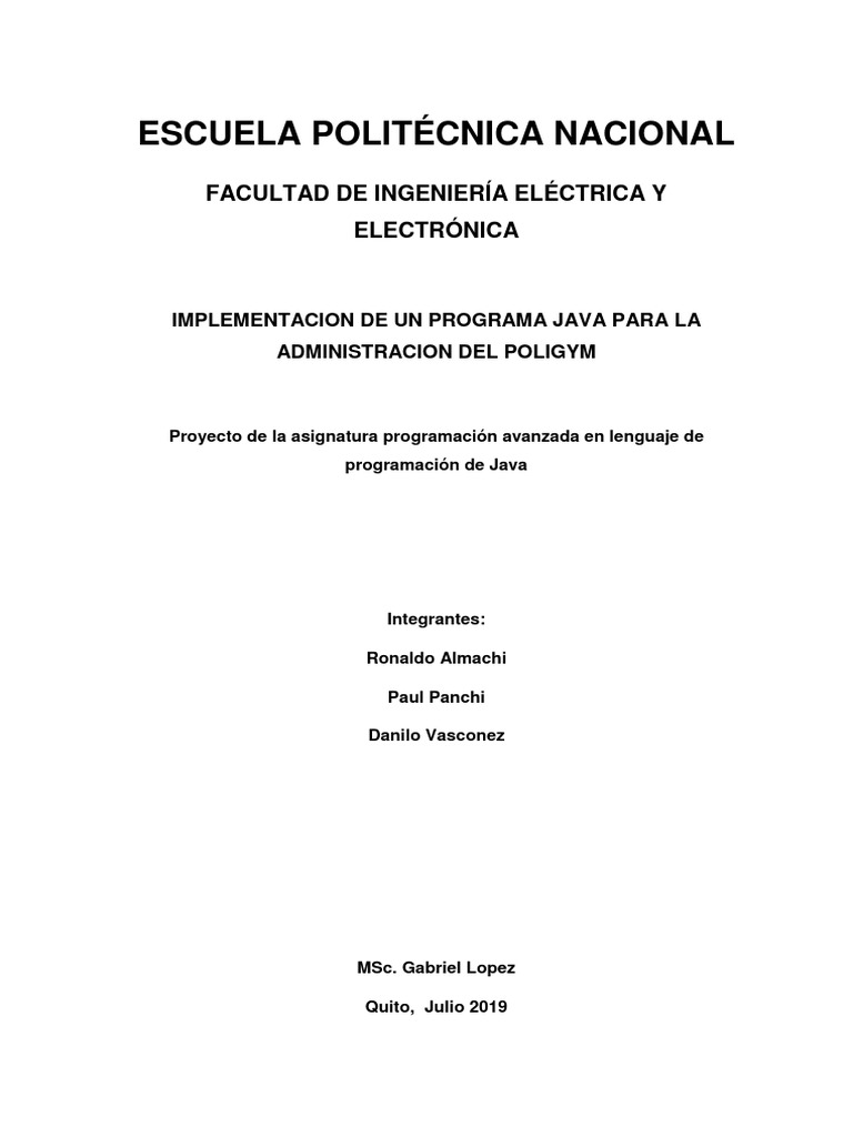 Informe Proyecto Poligym | PDF | Java (lenguaje de programación) | Software