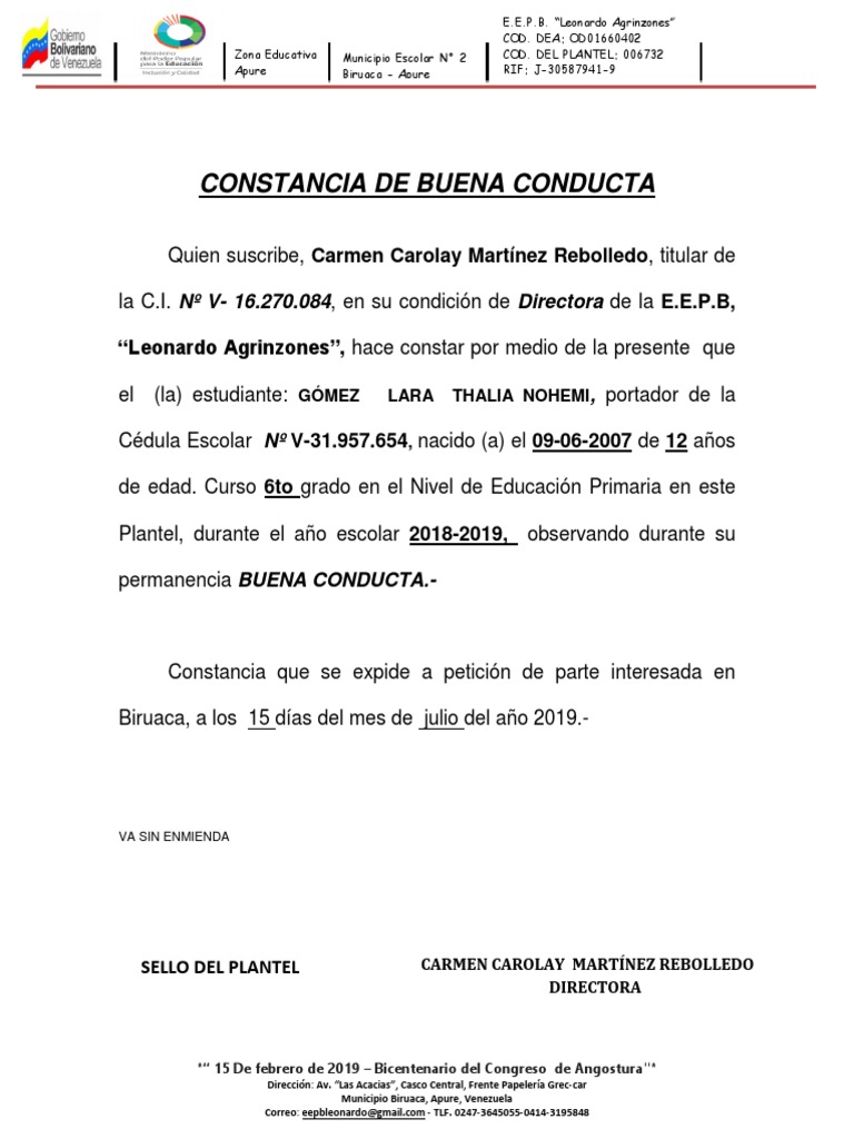 Boletas de Conducta en Apure | PDF | Venezuela | Educación primaria