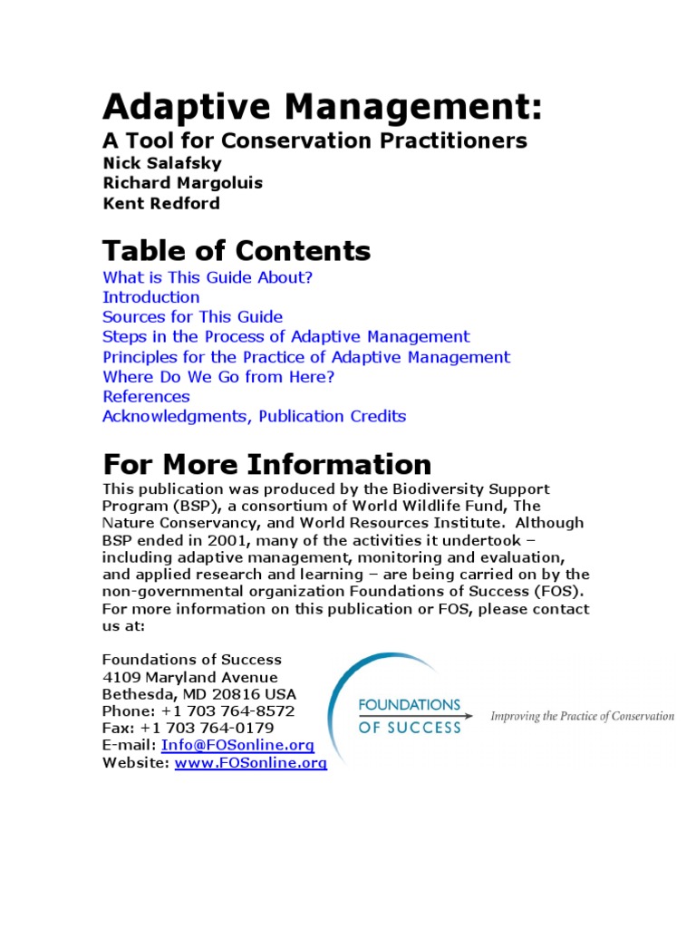 Adaptive Management:: A Tool For Conservation Practitioners | PDF ...