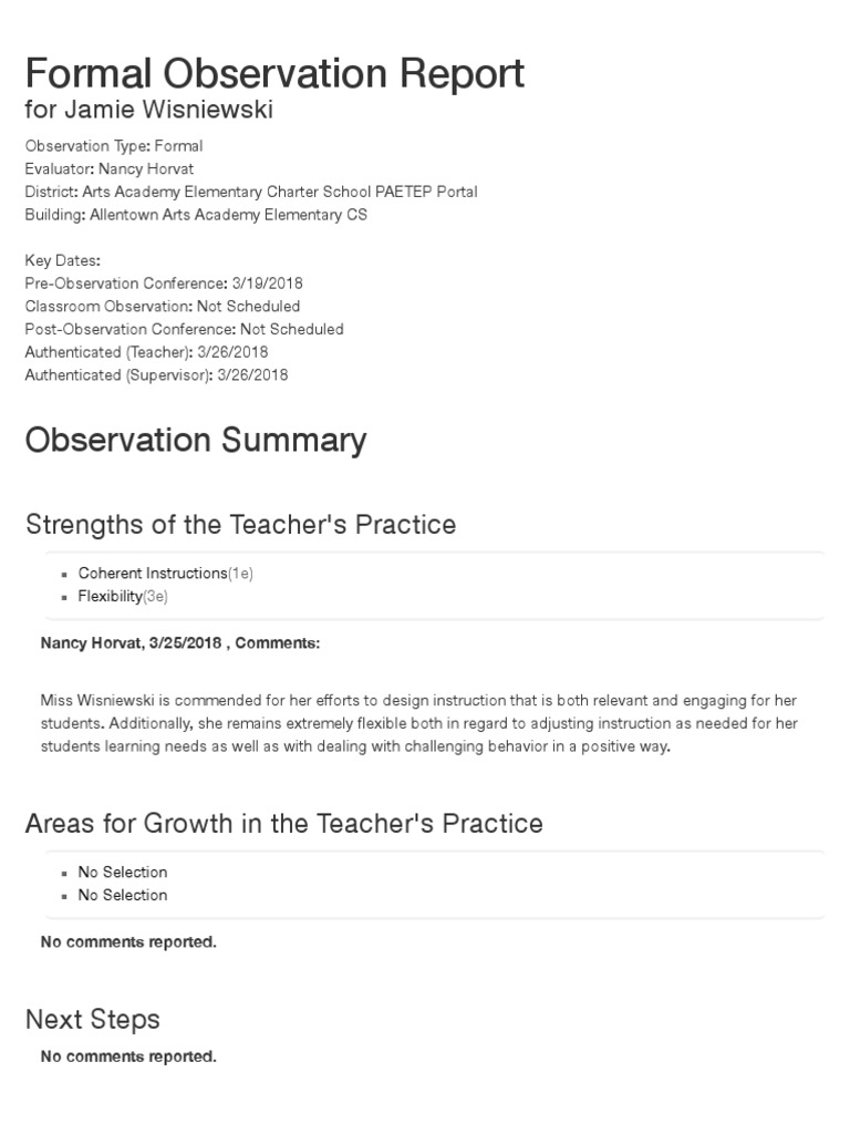 March 2018 Observation | PDF | Rubric (Academic) | Classroom