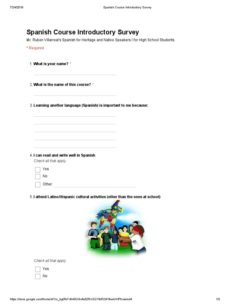 Spanish Course Introductory Survey - Google Forms | PDF | Wellness