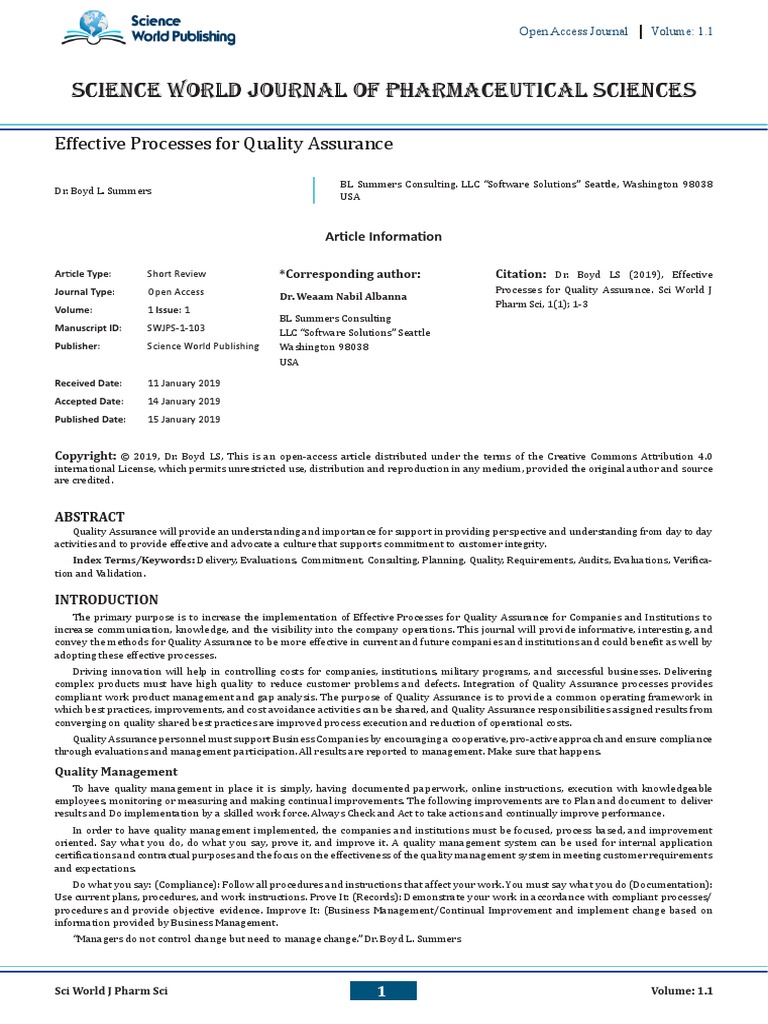 Effective Processes For Quality Assurance | PDF | Quality Assurance ...