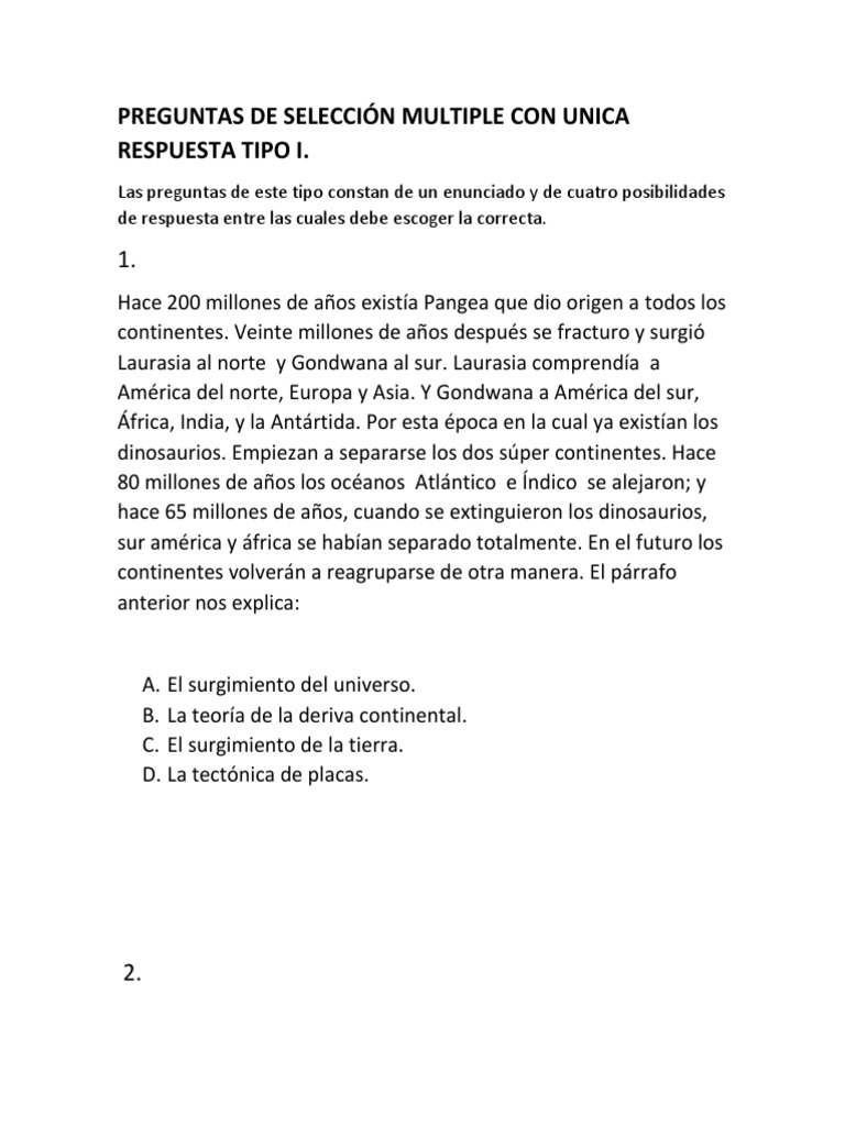 Preguntas de Selección Multiple Con Unica Respuesta Tipo I | PDF ...