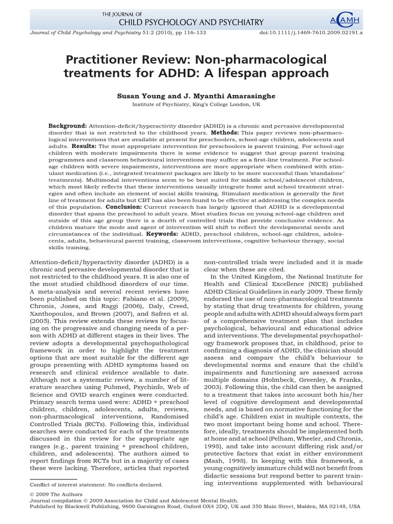Non-pharmacological treatments for ADHD across the lifespan | PDF ...