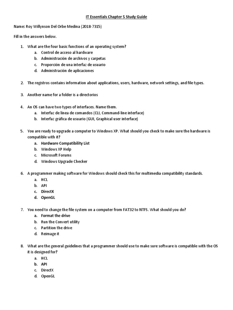 IT Essentials Chapter 5 Study Guide | PDF | Graphical User Interfaces ...
