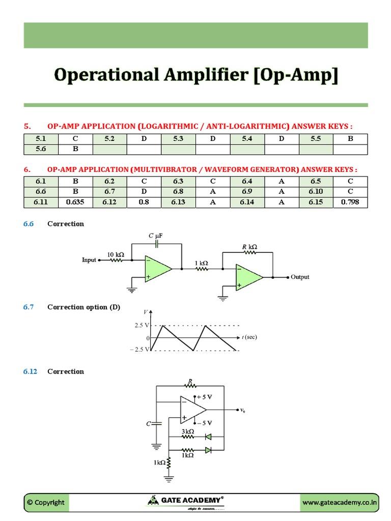 Op Amp Application (Logarithmic / Anti Logarithmic) Answer Keys | PDF | Operational Amplifier ...