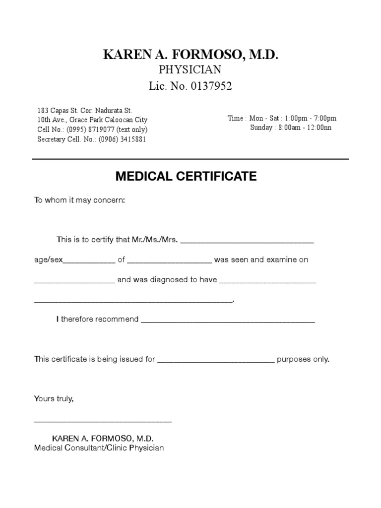 Karen A. Formoso, M.D.: Medical Certificate | PDF | Health Care | Medicine