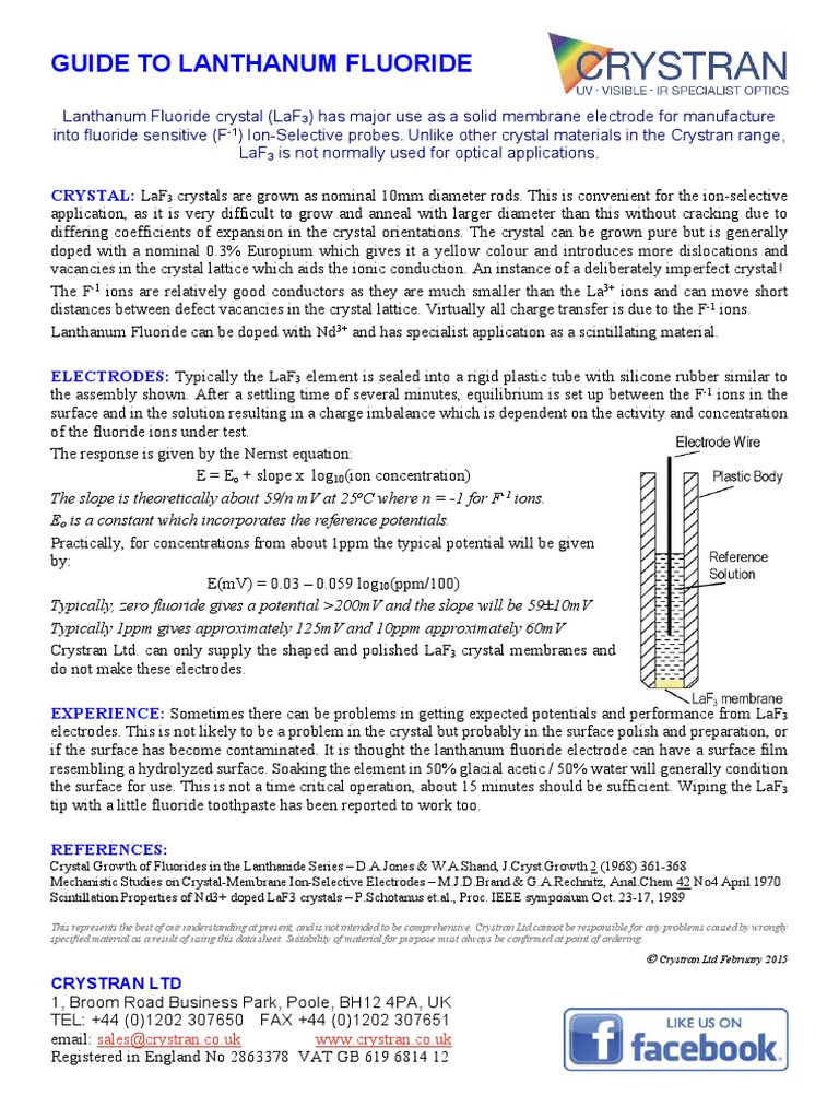 Lanthanum Fluoride Laf3 Ion Selective Electrodes | PDF | Ion | Crystal