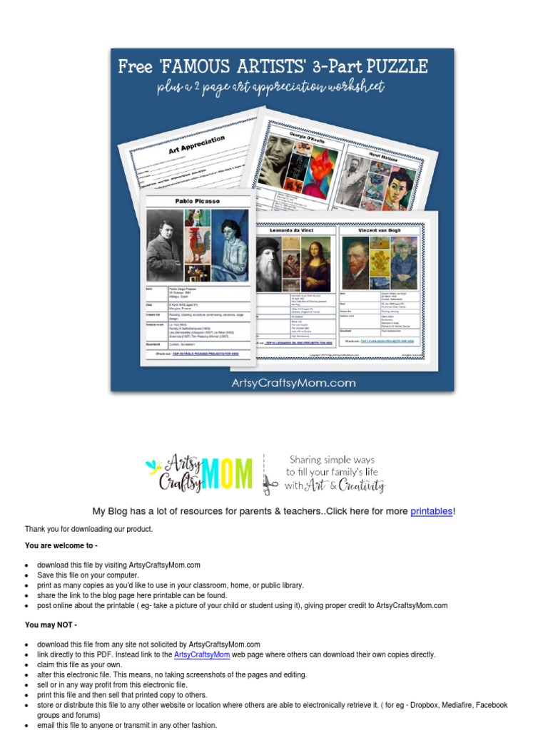 Free Artist Appreciation Cards - 3 Part Puzzle PDF | PDF | Leonardo Da ...