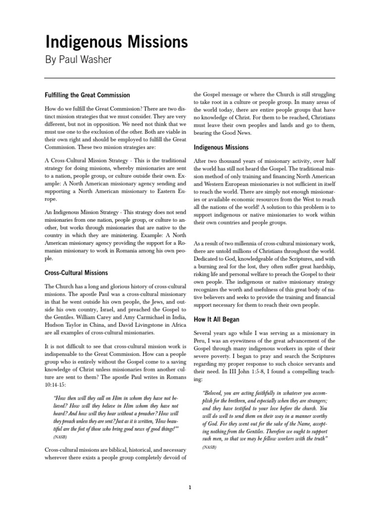 Indigenous Missions by Paul Washer | PDF | Christian Mission | Missionary
