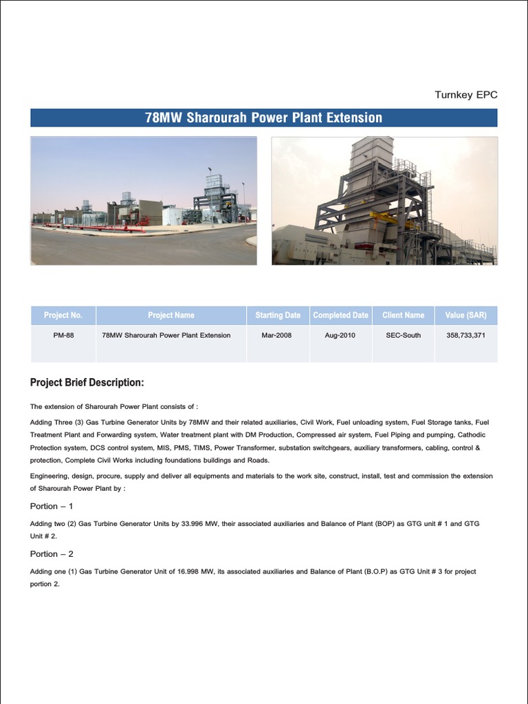 Sharourah Power Plant 78MW Extension Project | PDF