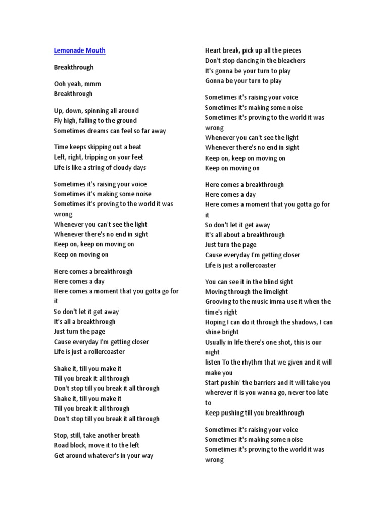 Lemonade Mouth Songs | PDF | Entertainment (General)