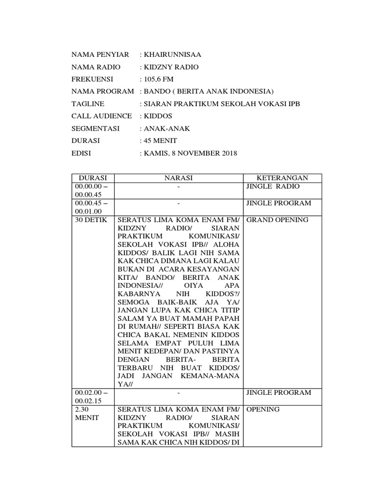 Naskah Siaran Radio Anak Gaul | PDF