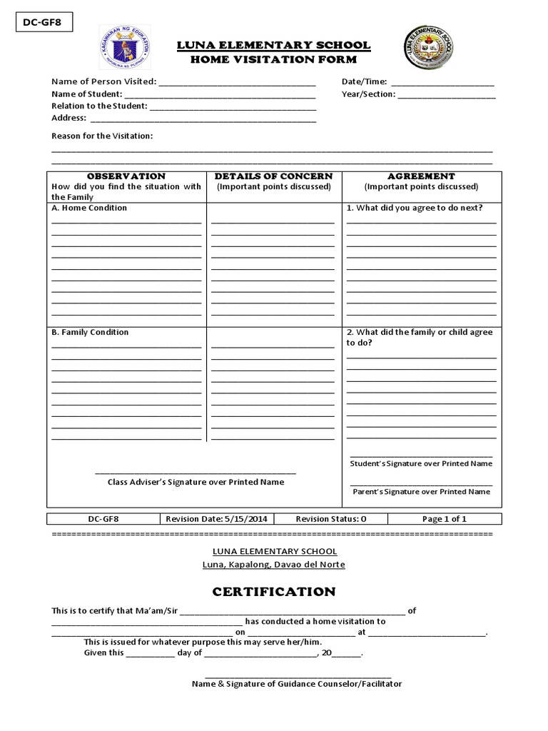 GF8 - Home Visitation Form | PDF