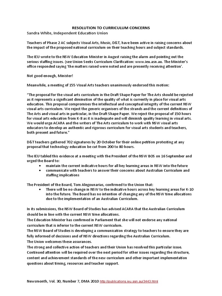 Resolution To Curriculum Concerns | PDF | Curriculum | Education Theory