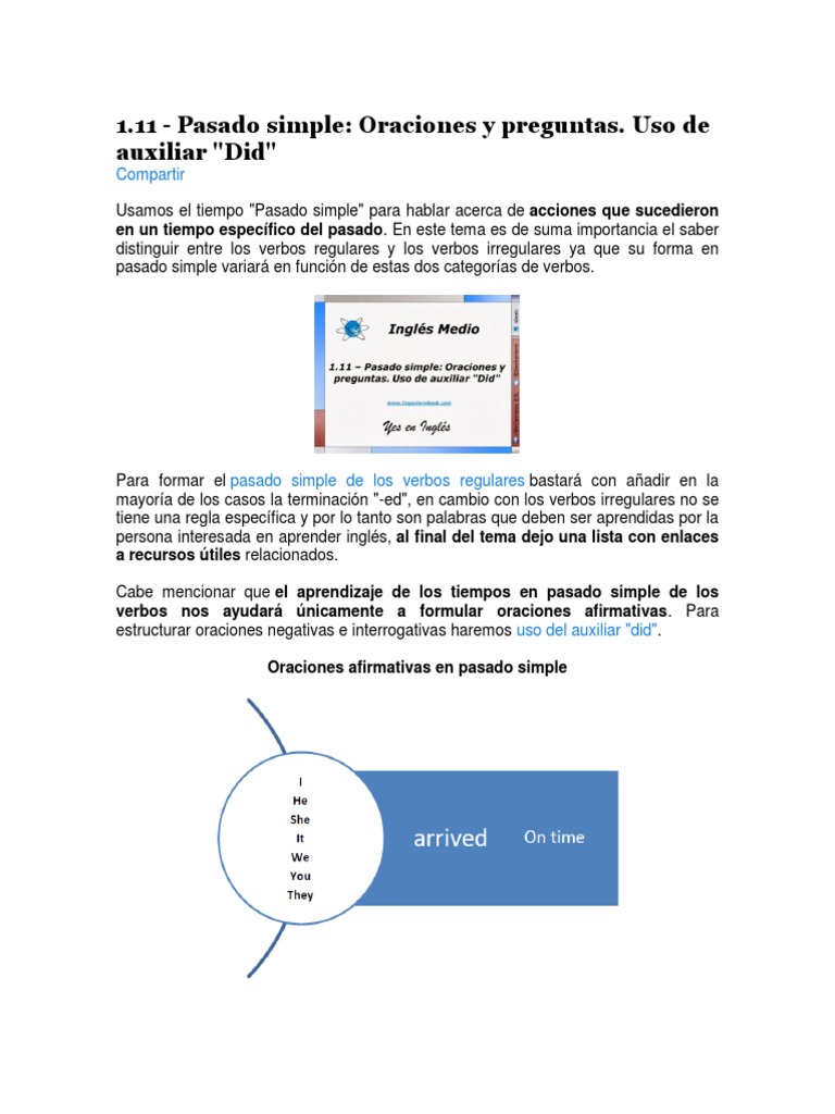 1.11 - Pasado Simple: Oraciones y Preguntas. Uso de Auxiliar "Did ...