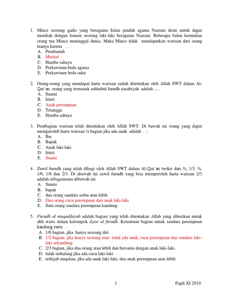 Soal Fikih Genap Xi 2019 | PDF