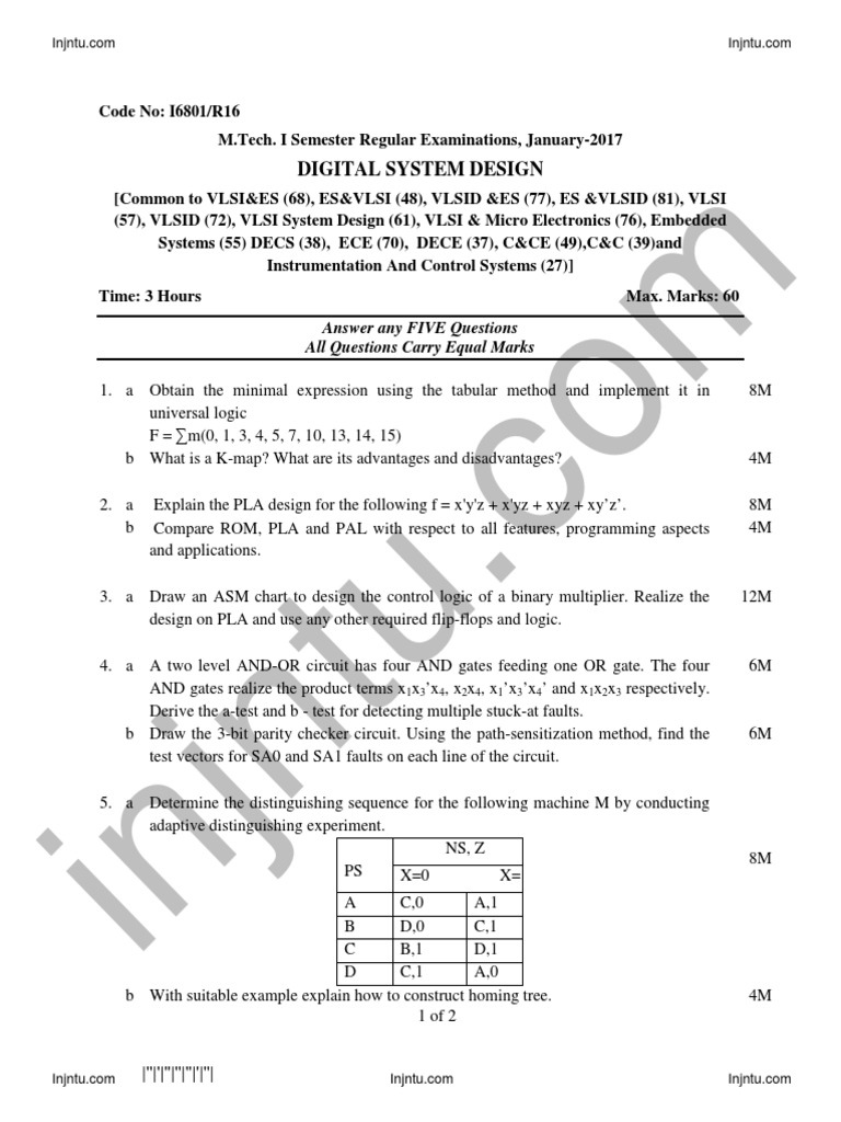 Digital System Design: Answer Any FIVE Questions All Questions Carry ...