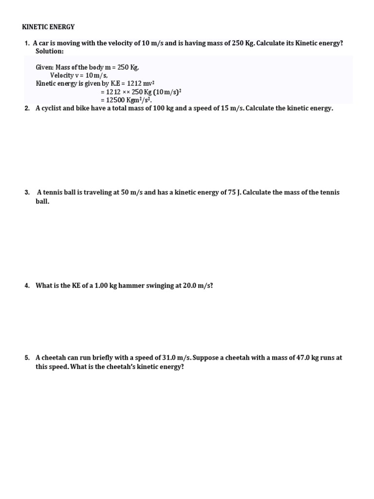 Kinetic and Potential Energy Problems | PDF | Kinetic Energy ...