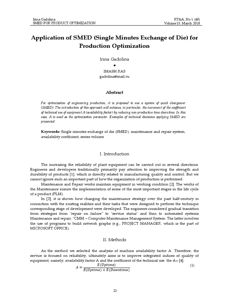 Engineers' Guide to SMED Optimization | PDF | Reliability Engineering ...