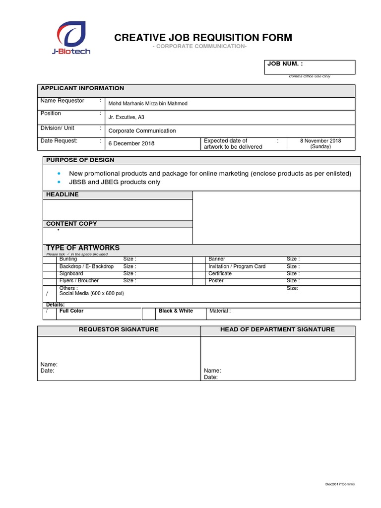 Creative Job Requisition Form | PDF | Mass Media | Communication