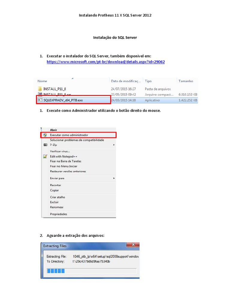Instalando e Configurando Protheus Com SQLServer | PDF | Microsoft SQL Server | Microsoft Windows