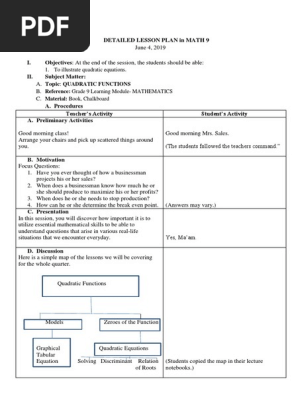 Detailed Lesson Plan In Grade 9 Mathematicslesson 4docx