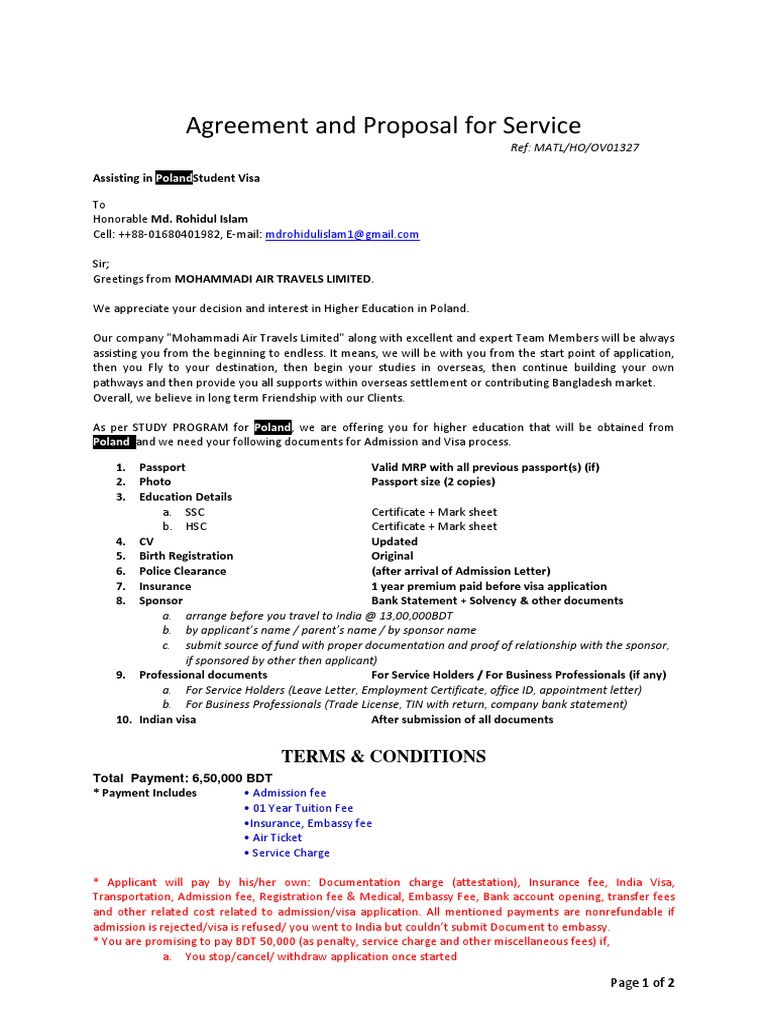 Poland-Student Md. Rohidul Islam | PDF | Fee | Travel Visa