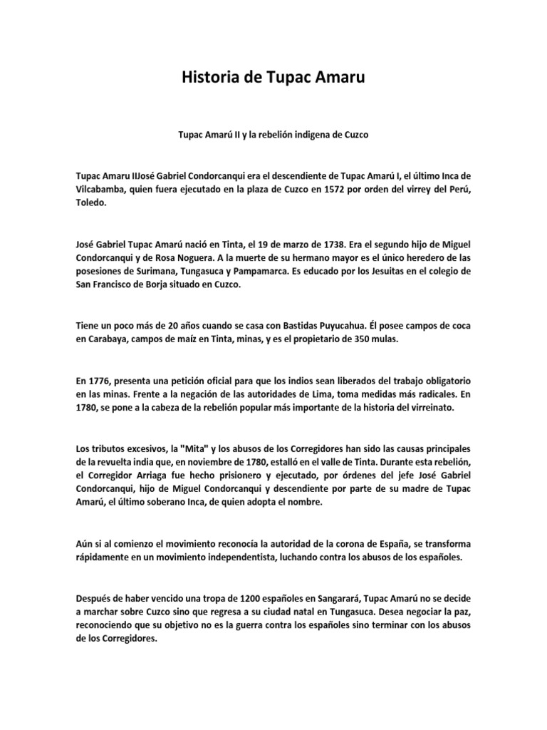 Rebelión de Tupac Amaru II | PDF | Conflictos | Conflictos del segundo ...