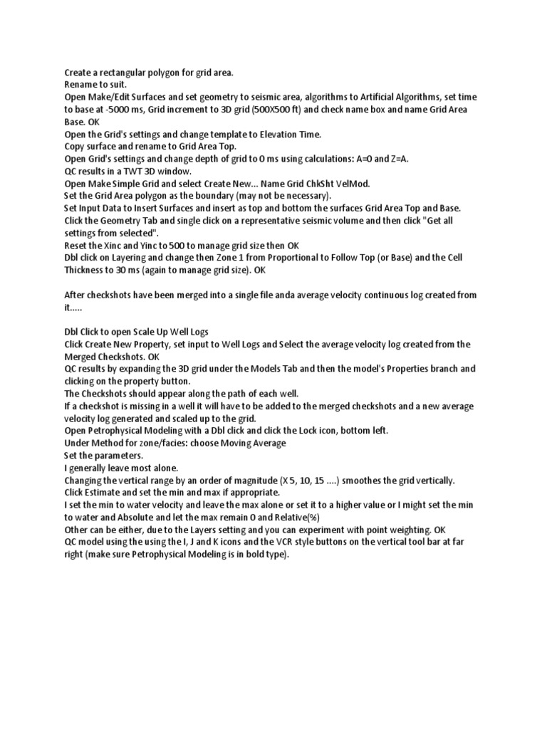 Build A 3d Velocity Model From Checkshots Schlumberger Petrel PDF | PDF