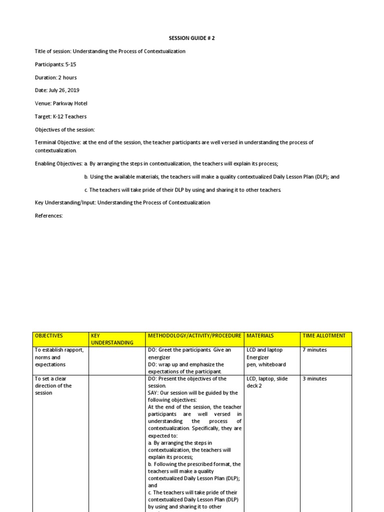 Session Guide - Process of Contextualization | PDF | Curriculum | Lesson Plan