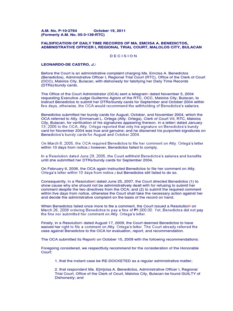 Falsification of Daily Time Records | PDF | Mitigating Factor | Dishonesty