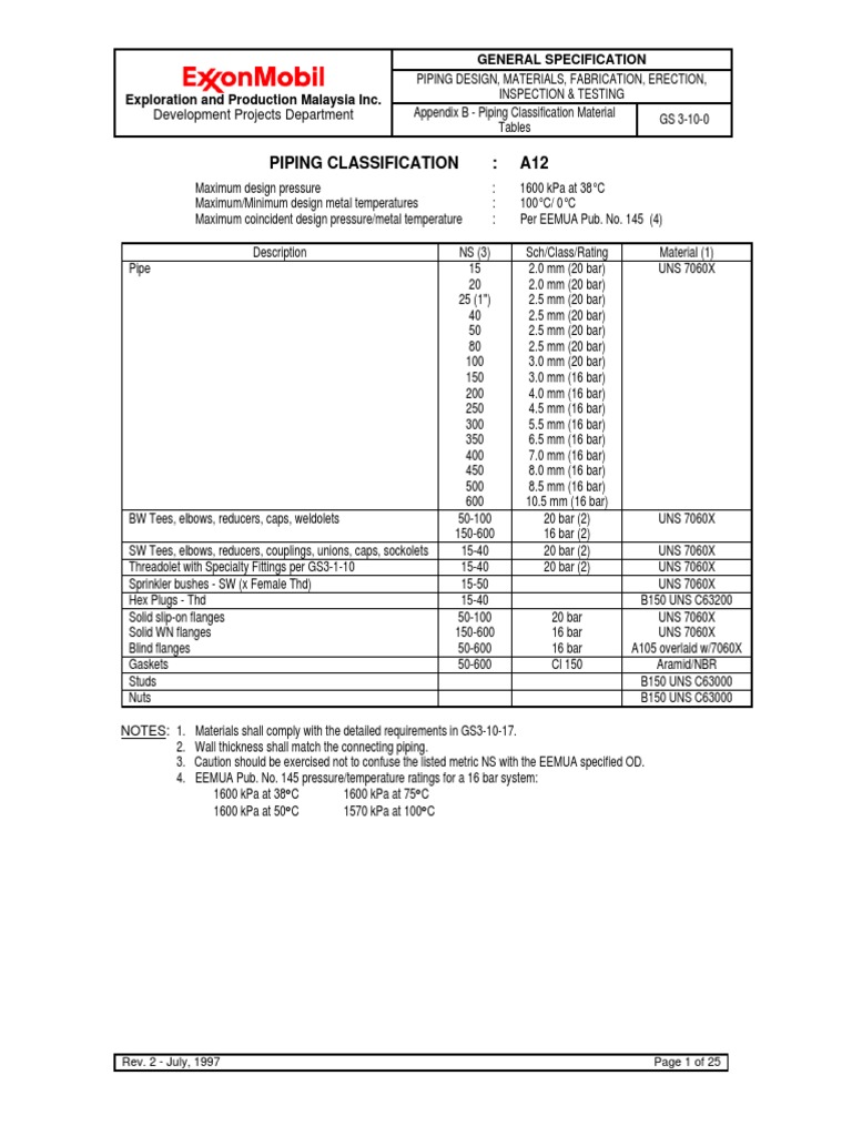 Em Piping Class | PDF | Pipe (Fluid Conveyance) | Mechanical Engineering
