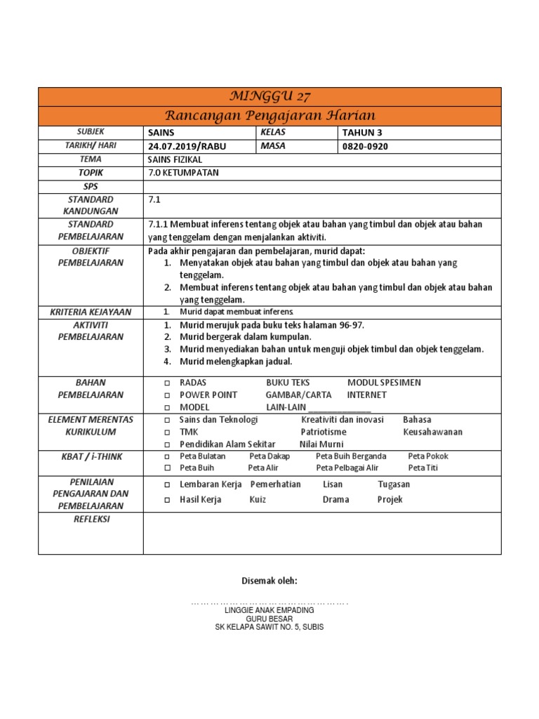Rancangan Pengajaran Harian Sains Tahun 3 | PDF Rancangan Pengajaran Harian Sains Tahun 3 | PDF