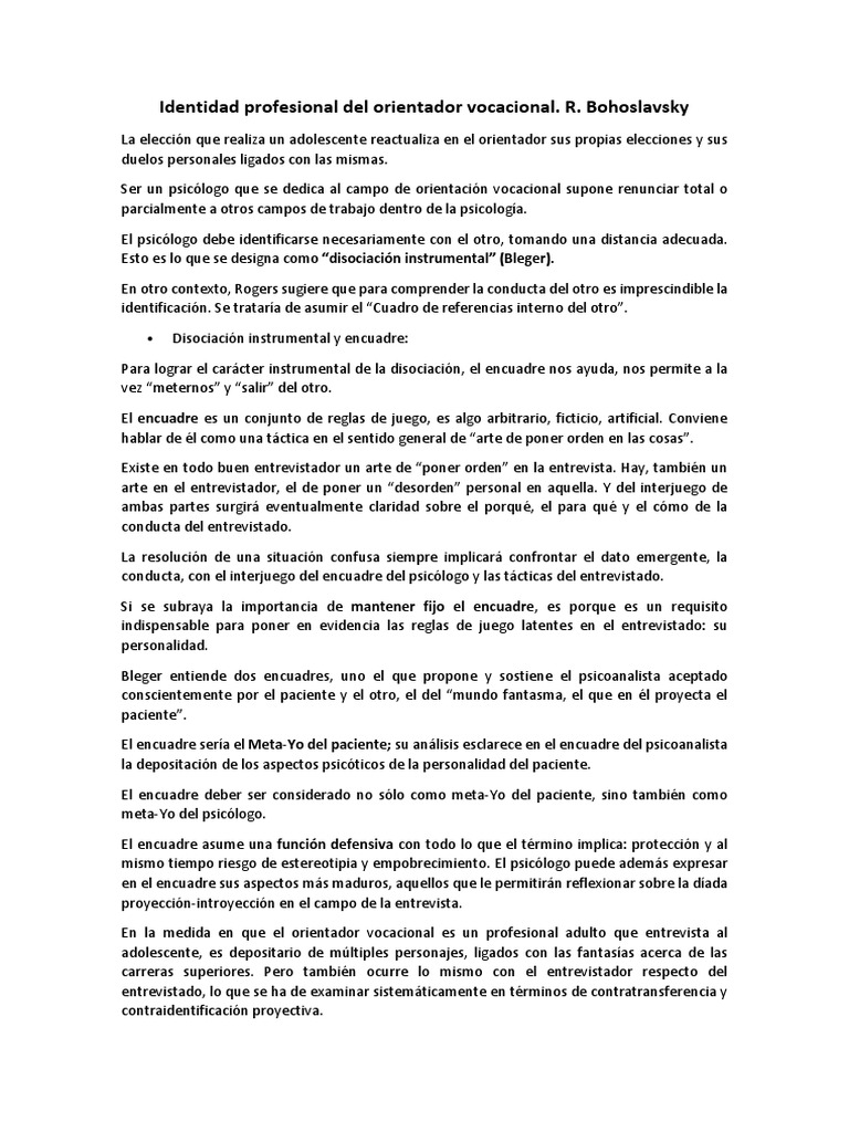 La Identidad Profesional Del Orientador Vocacional Bohoslavsky | PDF ...