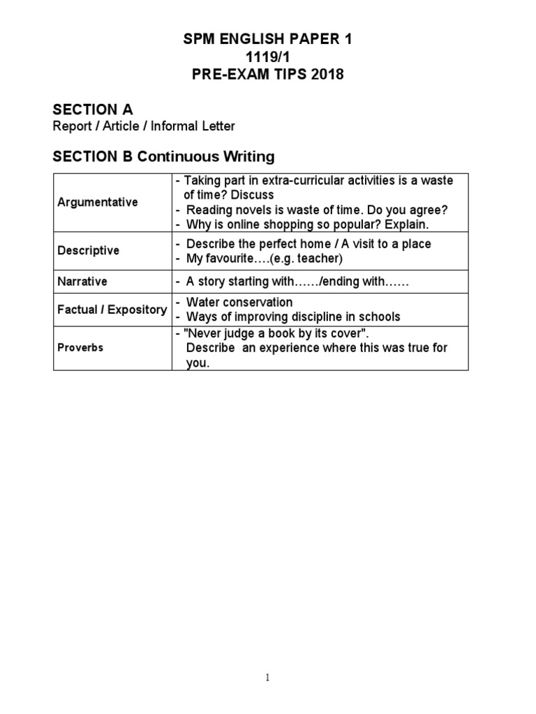 SPM English Paper 1 1119/1 Pre-Exam Tips 2018 Section A: Report ...
