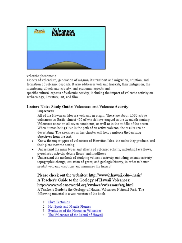 Lecture Notes Study Guide: Volcanoes and Volcanic Activity: Objectives ...
