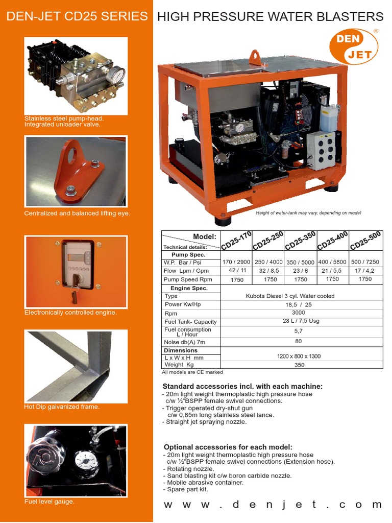 DEN-JET CD25 SERIES HIGH PRESSURE WATER BLASTERS | PDF | Nozzle | Engines