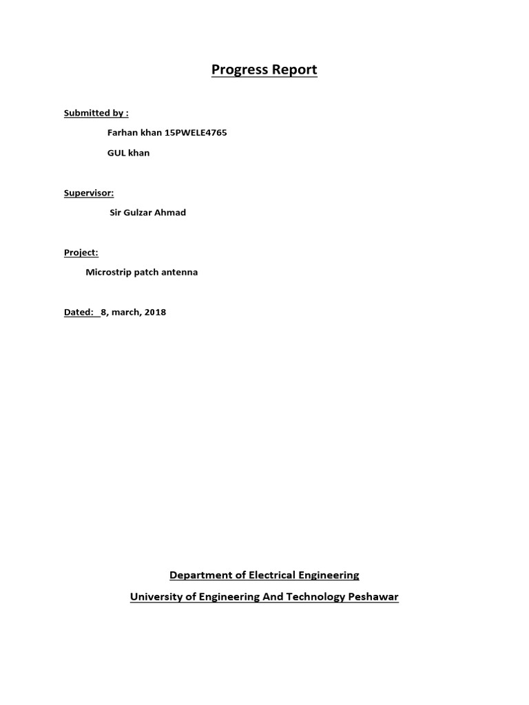 Progress Report: Submitted By: Farhan Khan 15PWELE4765 GUL Khan | PDF