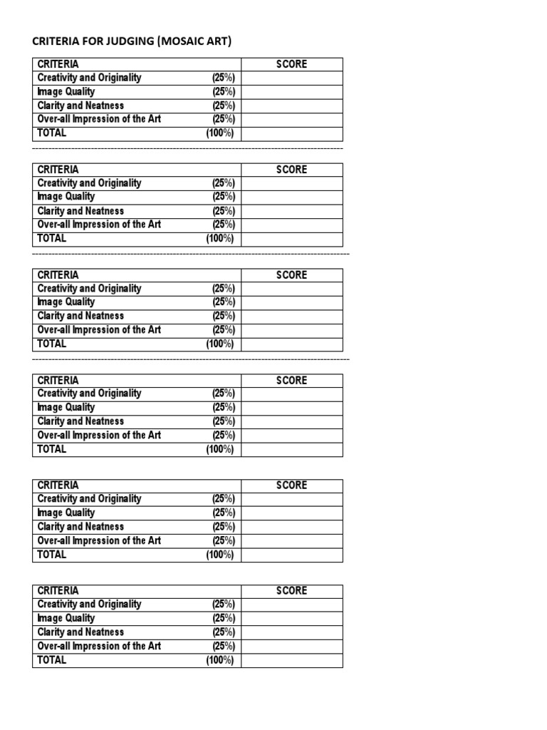 Mosaic Art Judging Criteria | PDF