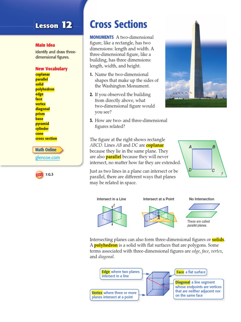 Cross Sections: Lesson | PDF | Vertex (Geometry) | Geometric Objects
