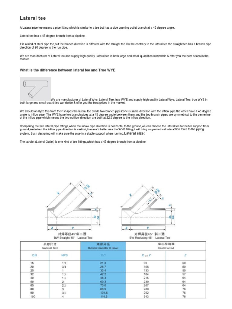 Lateral Tee: What Is The Difference Between Lateral Tee and True WYE | PDF
